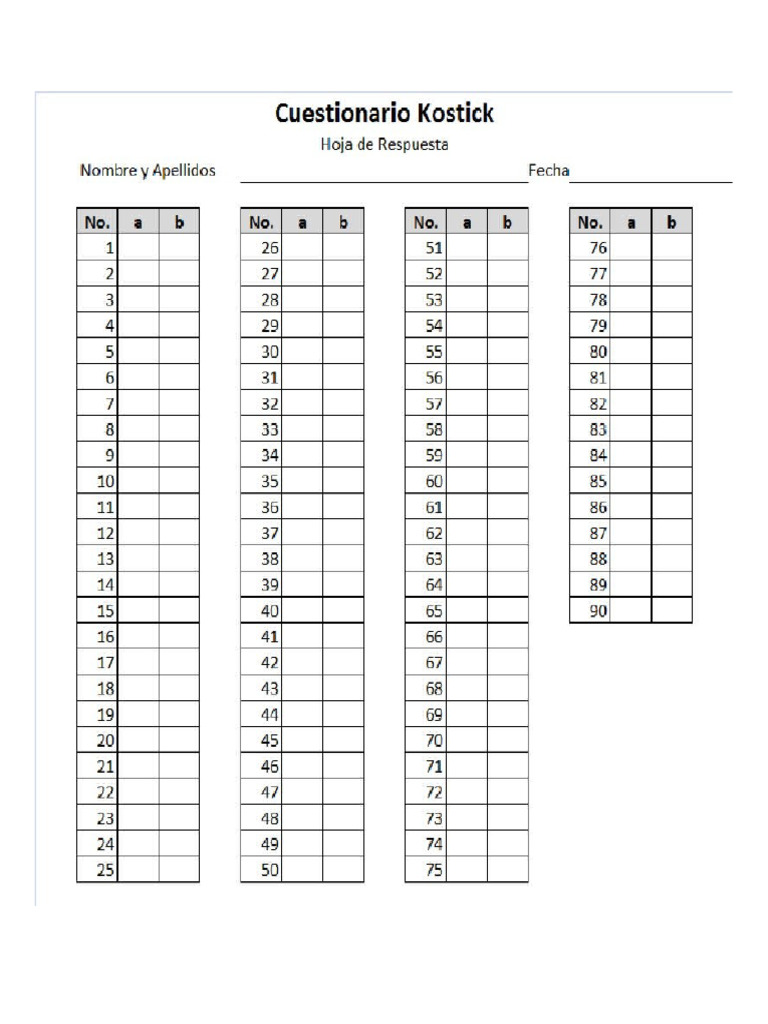 Hoja de Respuestas Kostick | PDF