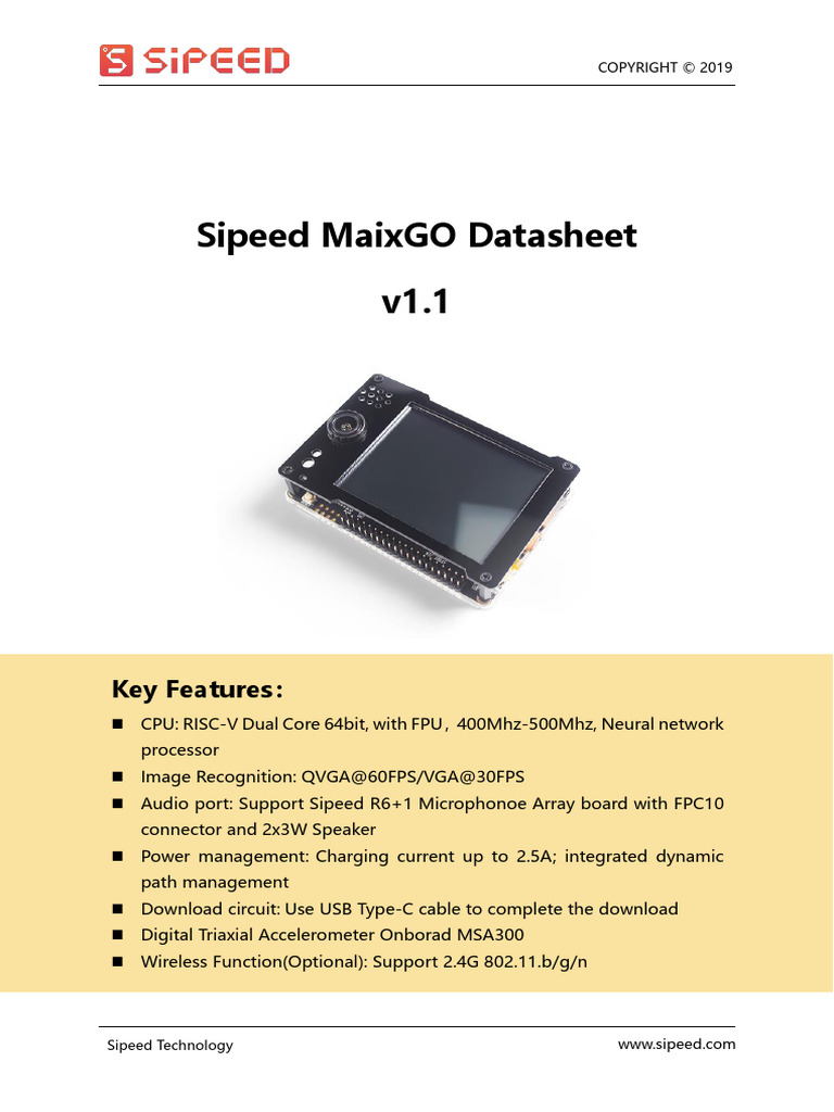 Sipeed MaixGo Datasheet V1.1 | PDF | Microphone | Usb