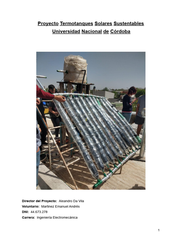 Informe de Proyecto de Termotanques Solares Sustentables | PDF | Agua