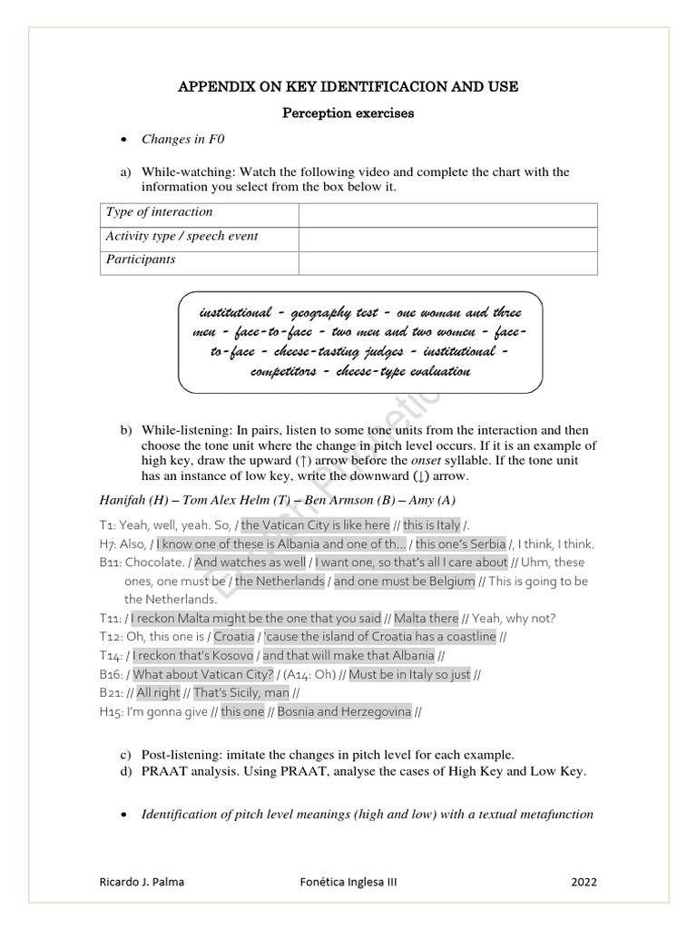 APPENDIX ON KEY IDENTIFICACION AND USE - Unit 3 - 2022 | PDF