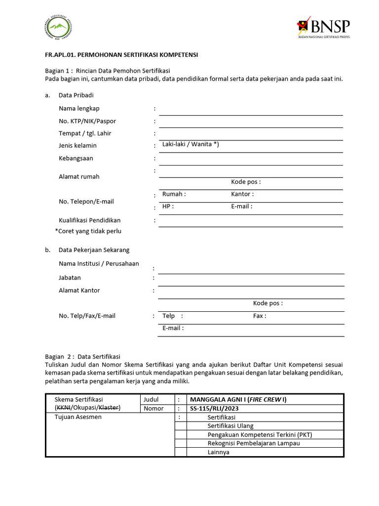 APL 01-APL.02 Dan SP-MUK Manggala Agni I-RLI 2023-Versi 2023 | PDF