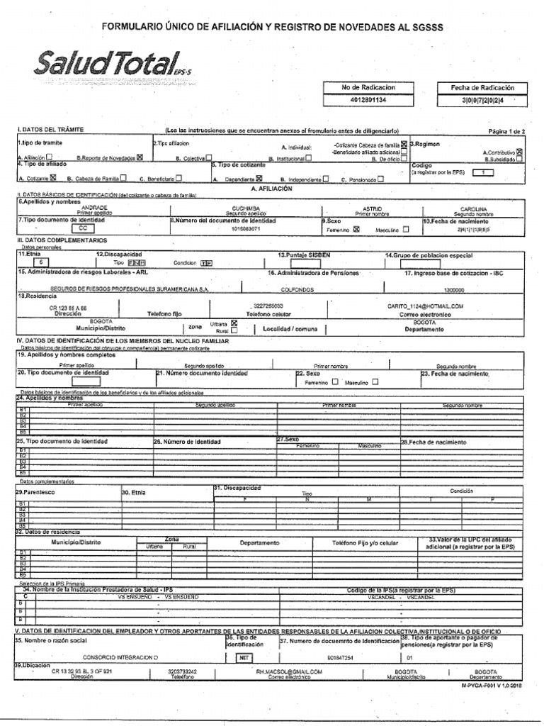 Formulario Carolina Andrade | PDF
