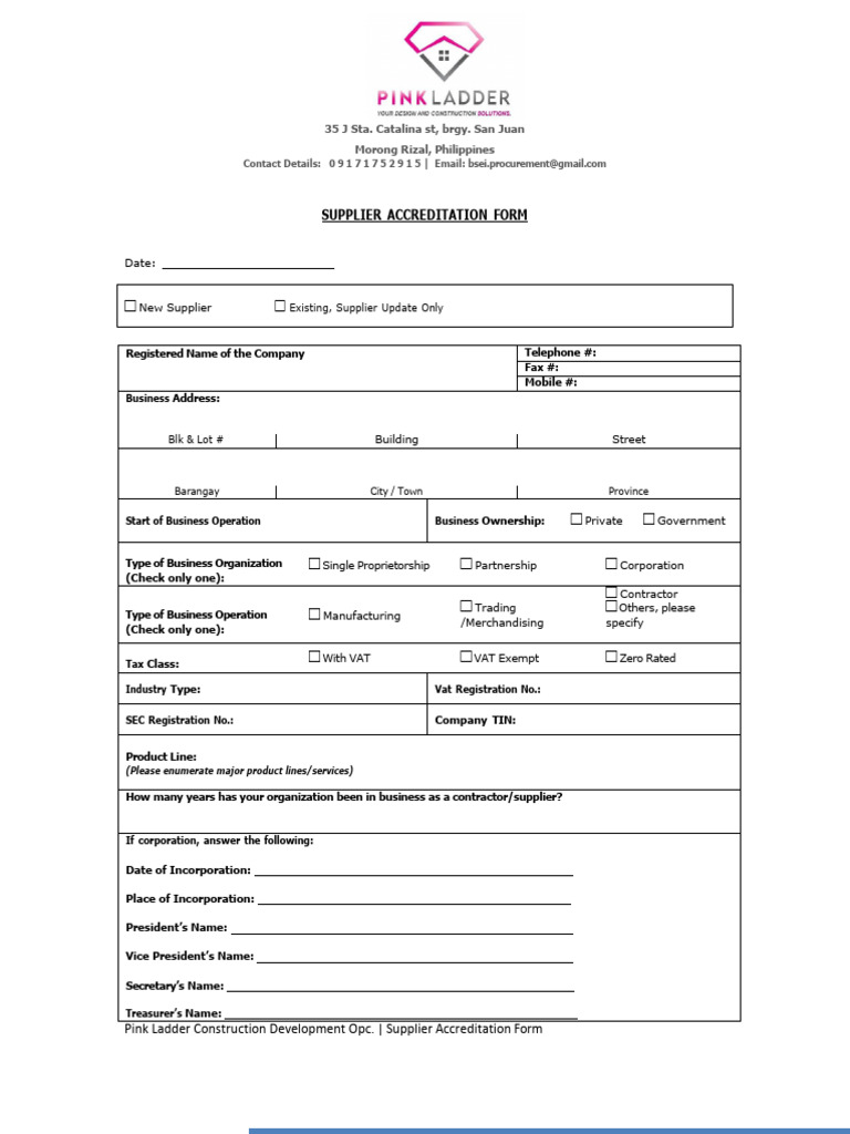 Brilliant Builders Supplier Accreditation Form 1 | PDF | Invoice | Business