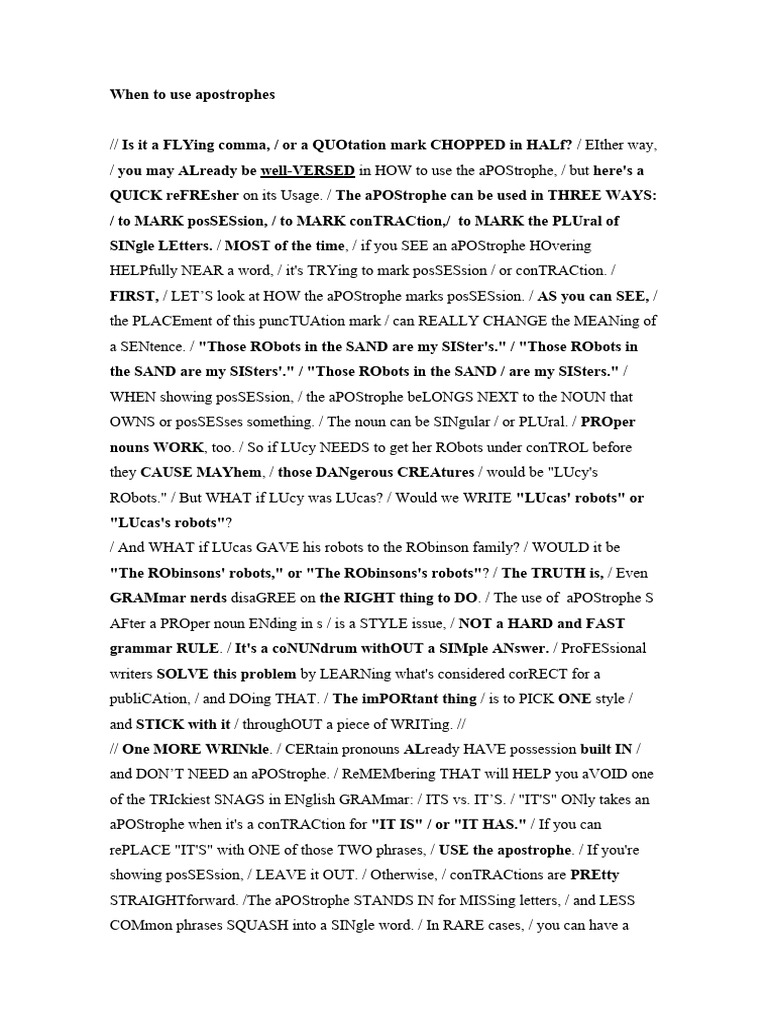 When To Use Apostrophes - Prominence and Examples | PDF | Semantic ...