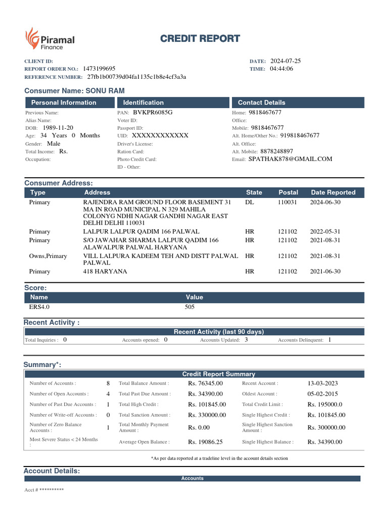 CreditReport Piramal Sonu Ram 2024 07-25-04!42!18.PDF 31-Dec-2024 | PDF ...
