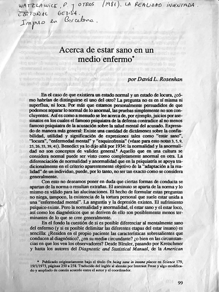 La Realidad Inventada. Acerca de Estar Sano en Un Medio Enfermo | PDF