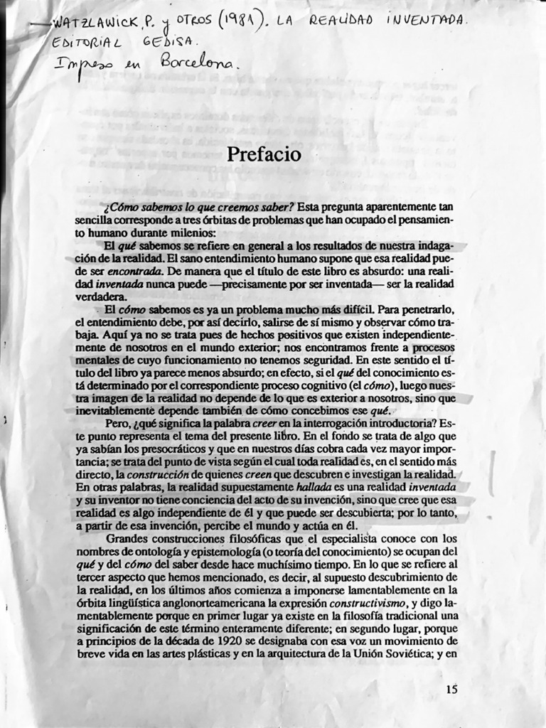 La Realidad Inventada. Constructivismo Radical | PDF