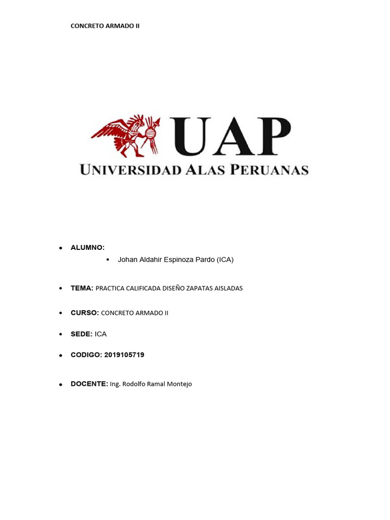 Primera Practica de Concreto Armado Ii | PDF | Fundación (Ingeniería) | Hormigón