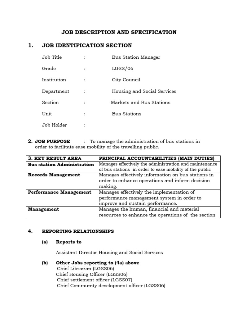 Bus Station Manager Job Description | PDF | Bus