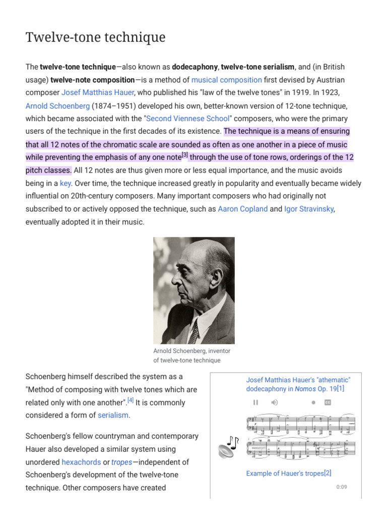 Twelve-Tone Technique - Wikipedia | PDF | Elements Of Music | Musical ...
