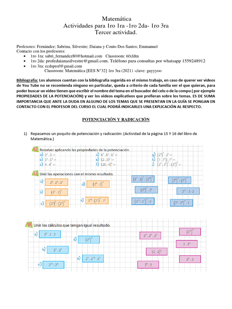 1ros - Matemática - 3er Actividad | PDF | Matemáticas