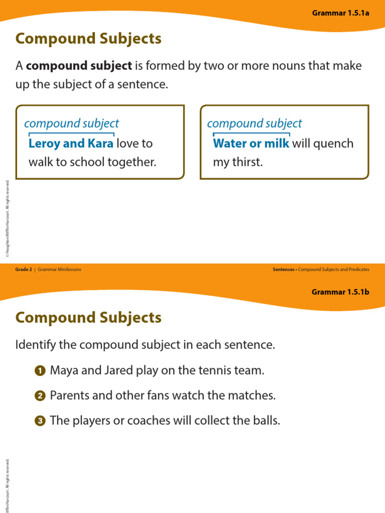 Compound Subjects & Predicates | PDF | Subject (Grammar) | Predicate ...