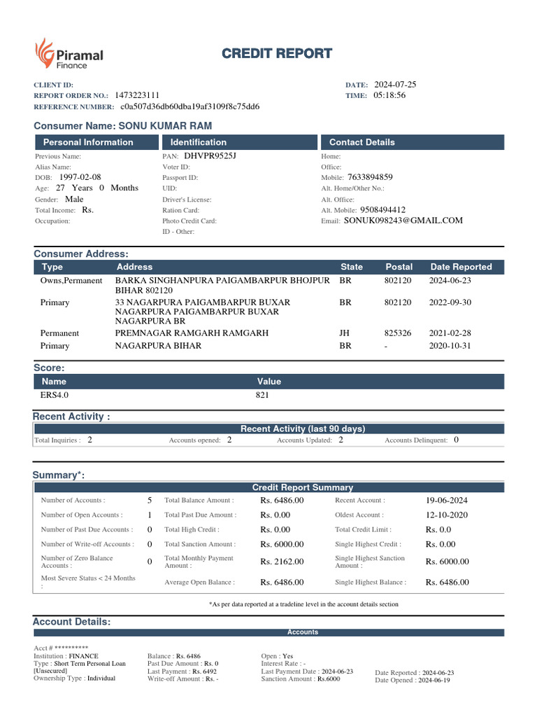CreditReport Piramal Sonu Ram 2024 07-25-05!17!09.PDF 31-Dec-2024 | PDF | Authentication ...