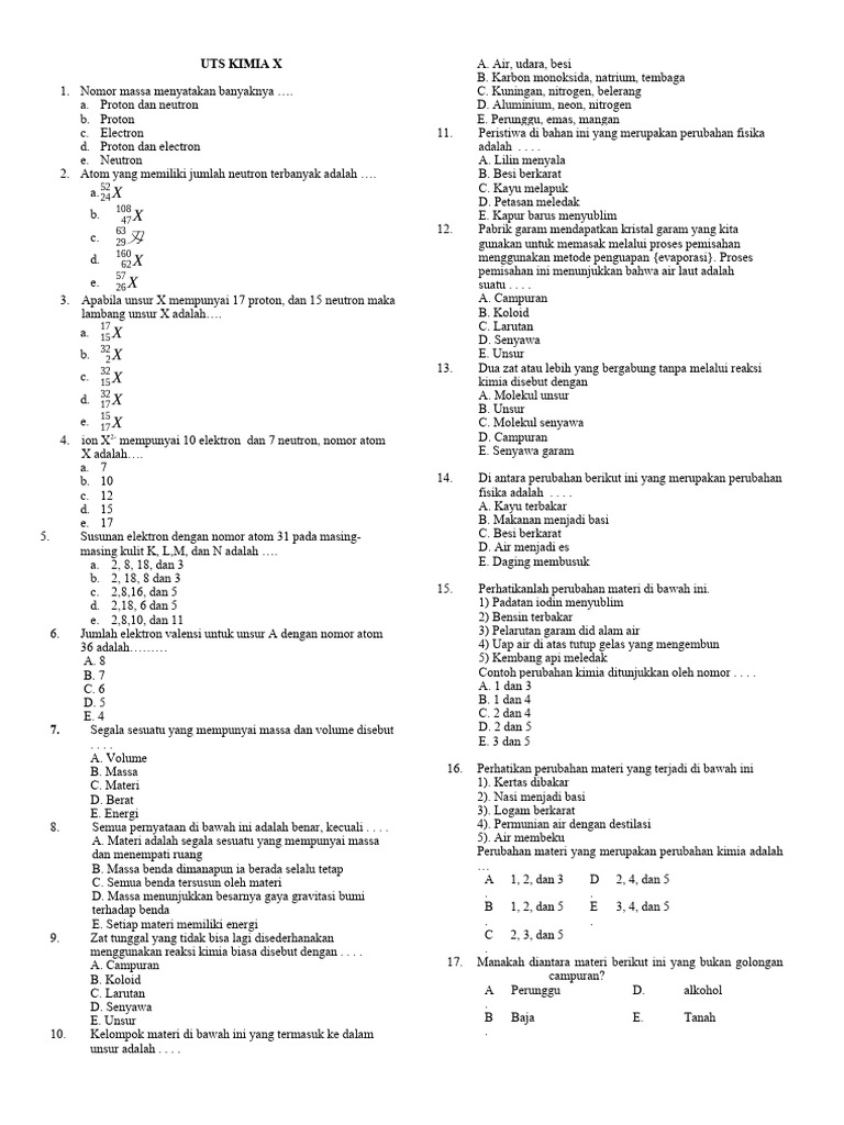Uts Kimia X | PDF