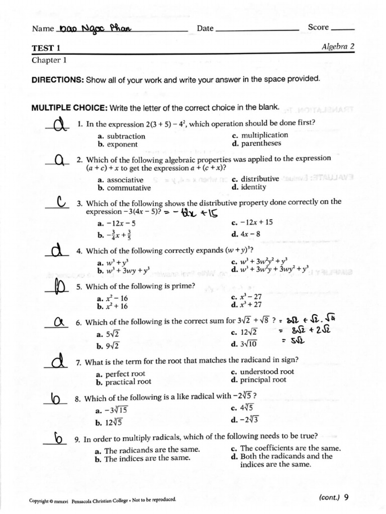 Algebra 2 Chapter 1 Review | PDF