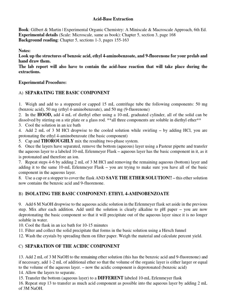 Acid-Base Extraction - Student Handout | PDF | Sodium Hydroxide | Acid