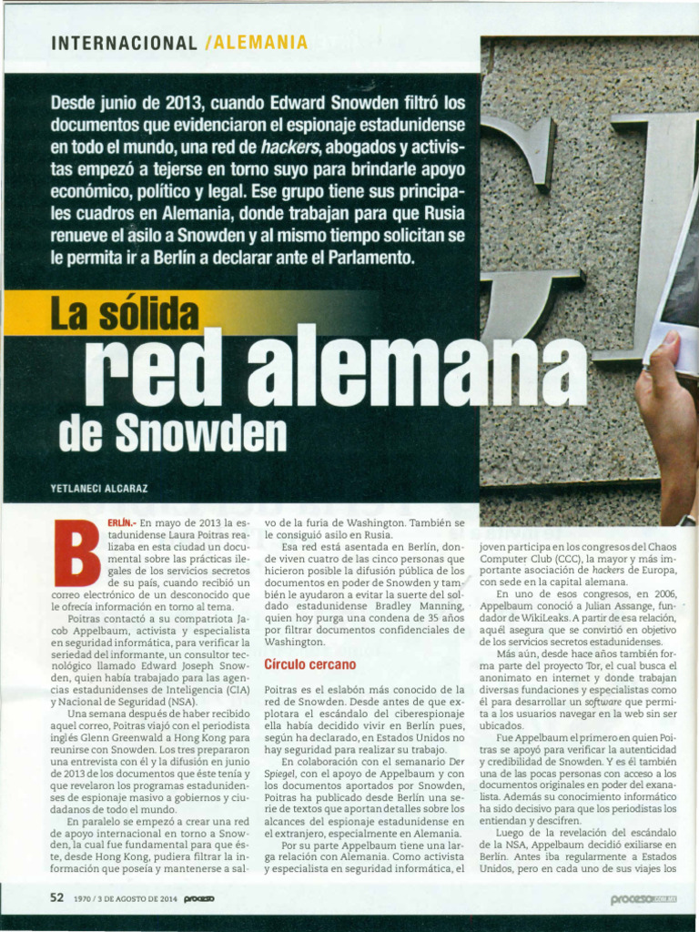La Red Alemana de Snowden - Proceso | PDF | Espionaje | Agencia Central ...