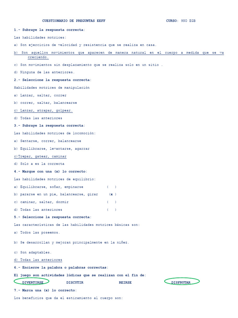 Cuestionario Eeff 9no Abc | PDF