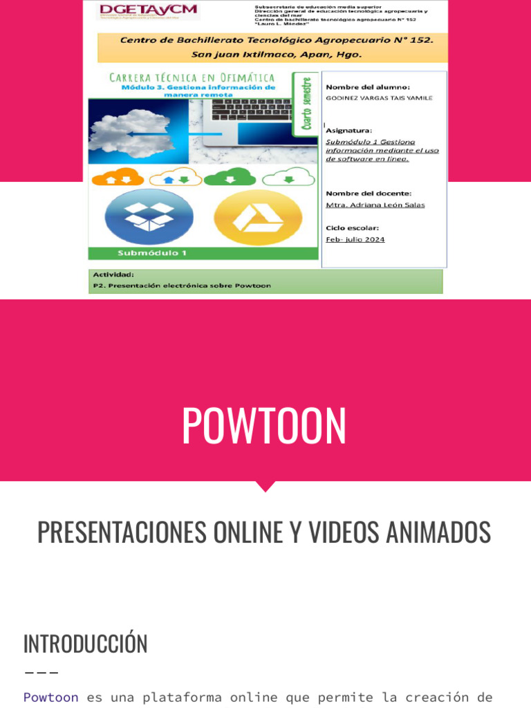 P2 Presentación Electrónica Sobre Powtoon | PDF | Youtube | Vídeo