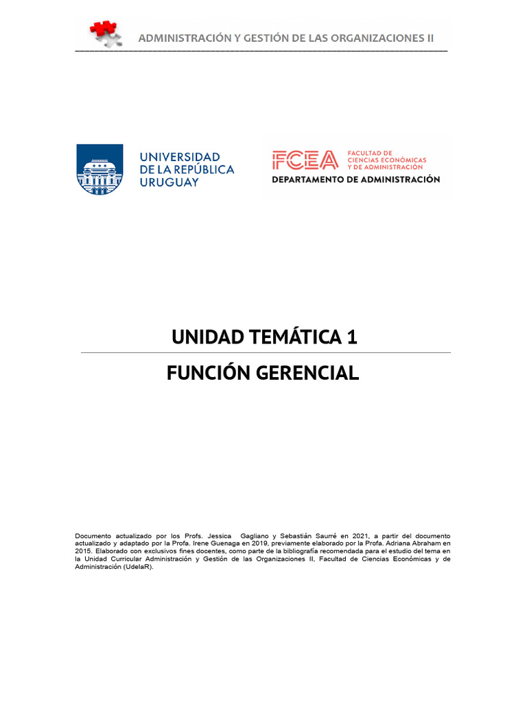 Ut1 - Funcion Gerencial - Teorico 2023 | PDF | Inteligencia emocional ...