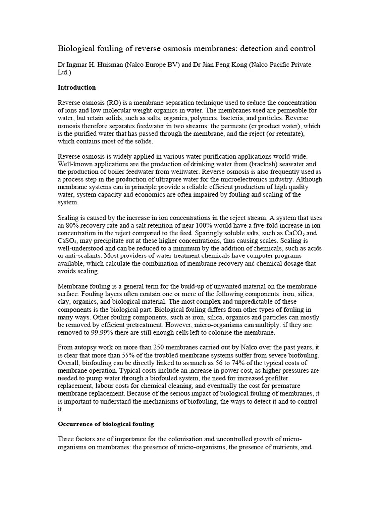 Biological Fouling of RO Membranes | PDF | Membrane | Osmosis