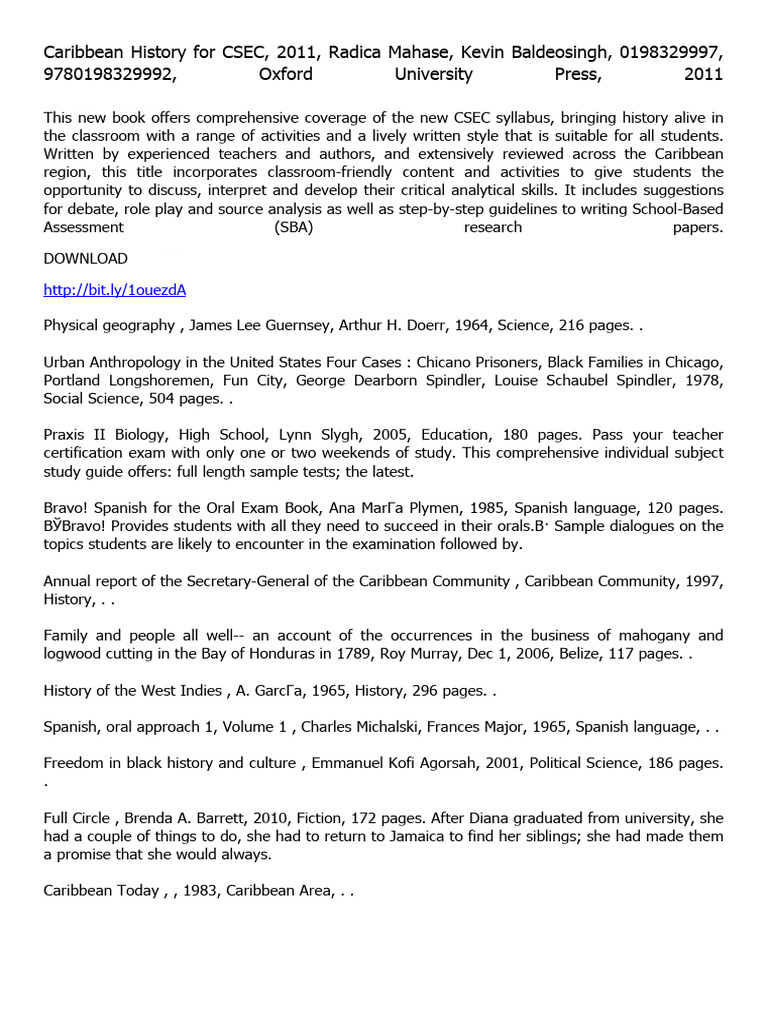 Caribbean History For Csec | PDF | Social Science | History