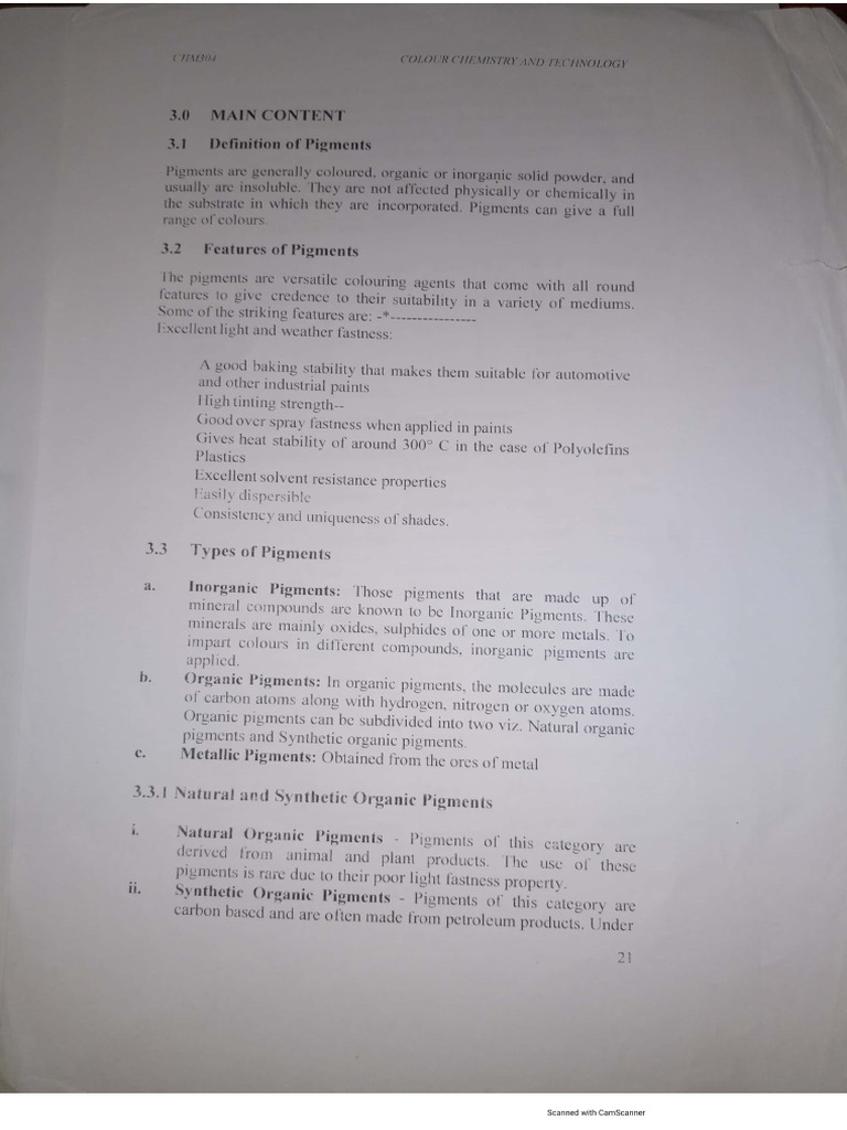 CHM 334 Pigments Note | PDF