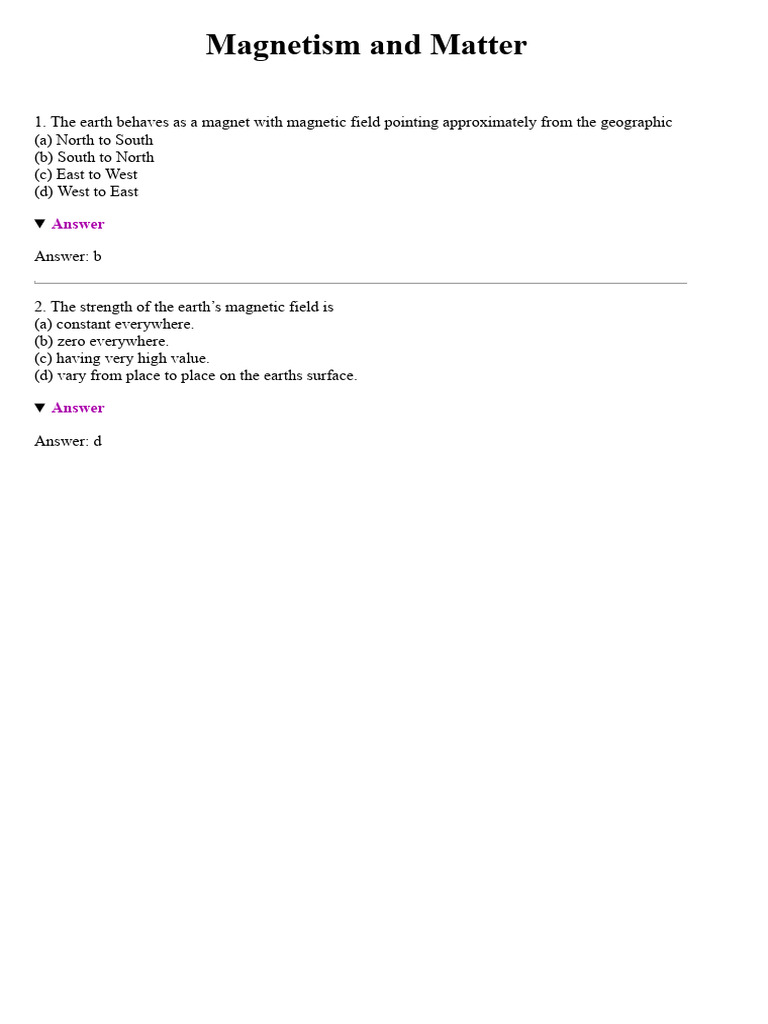 C-5 MCQ - Magnetism & Matter | PDF | Magnetism | Ferromagnetism