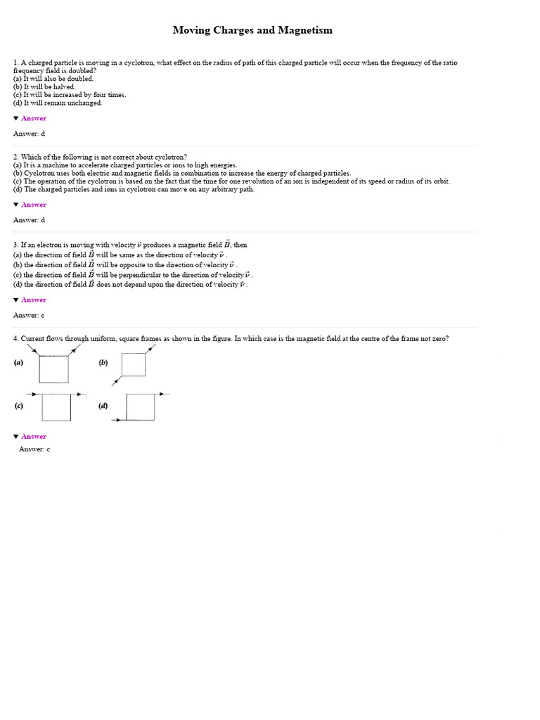 C-4 MCQ - Moving Charges & Magnetism | PDF | Materials Science ...