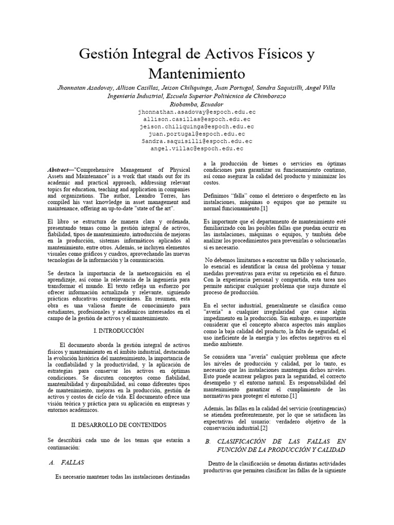 Gestión de Activos Físicos y Mantenimiento | PDF | Calidad (comercial)