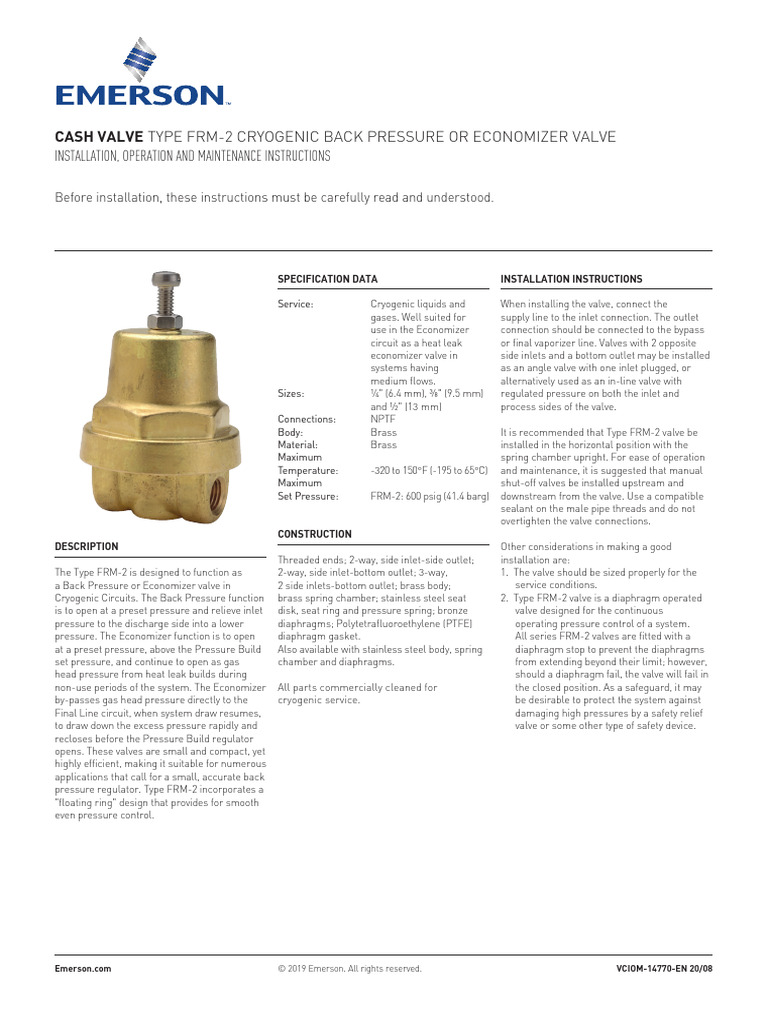 Manuals FRM 2 Cryogenic Back Pressure Economizer Valve Cash Valve en DSSDFSD7085458 | PDF ...