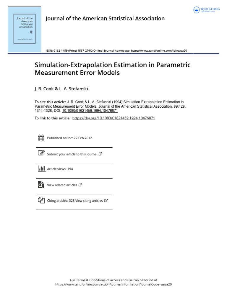 Simulation Extrapolation Estimation Measurement Error Models | PDF | Estimator | Regression Analysis