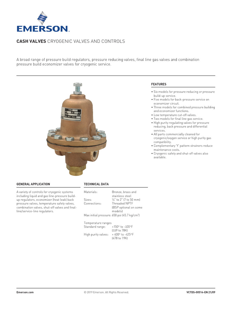 Data Sheets Cash Valve Cryogenic Valves Controls Cash Valve en en 5432348 | PDF | Valve | Liquids