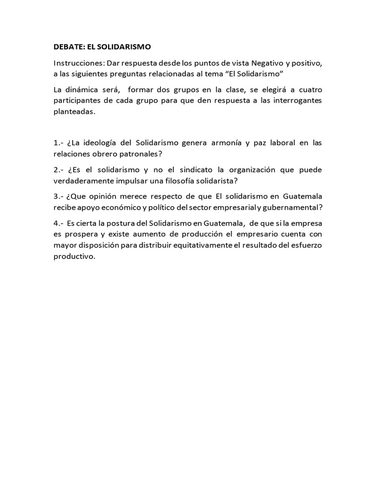 El Solidarismo. Preguntas en Debate. | PDF