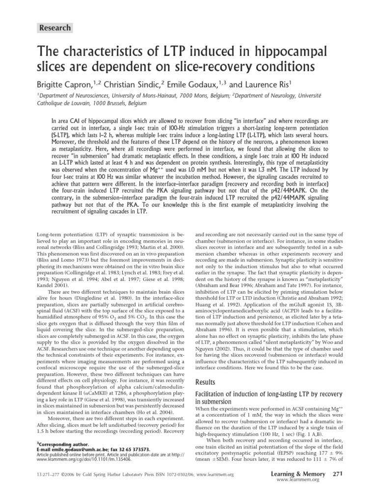 Artigo LTP Bélgica | PDF | Long Term Potentiation | Neuroscience