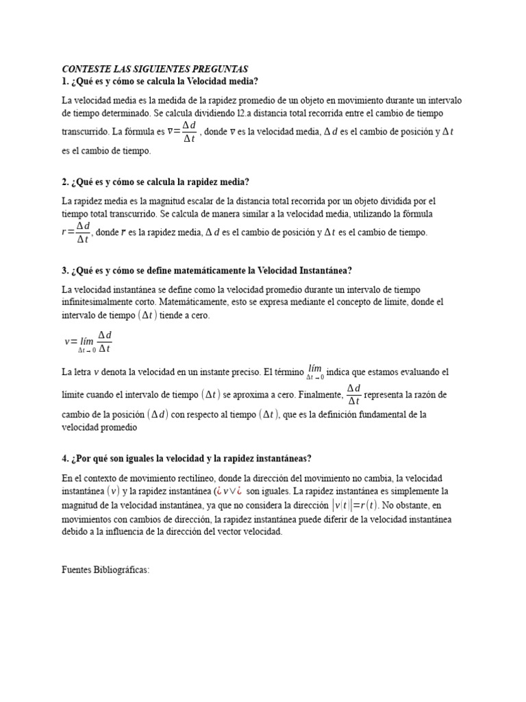 Preguntas Fisica | PDF | Velocidad | Velocidad