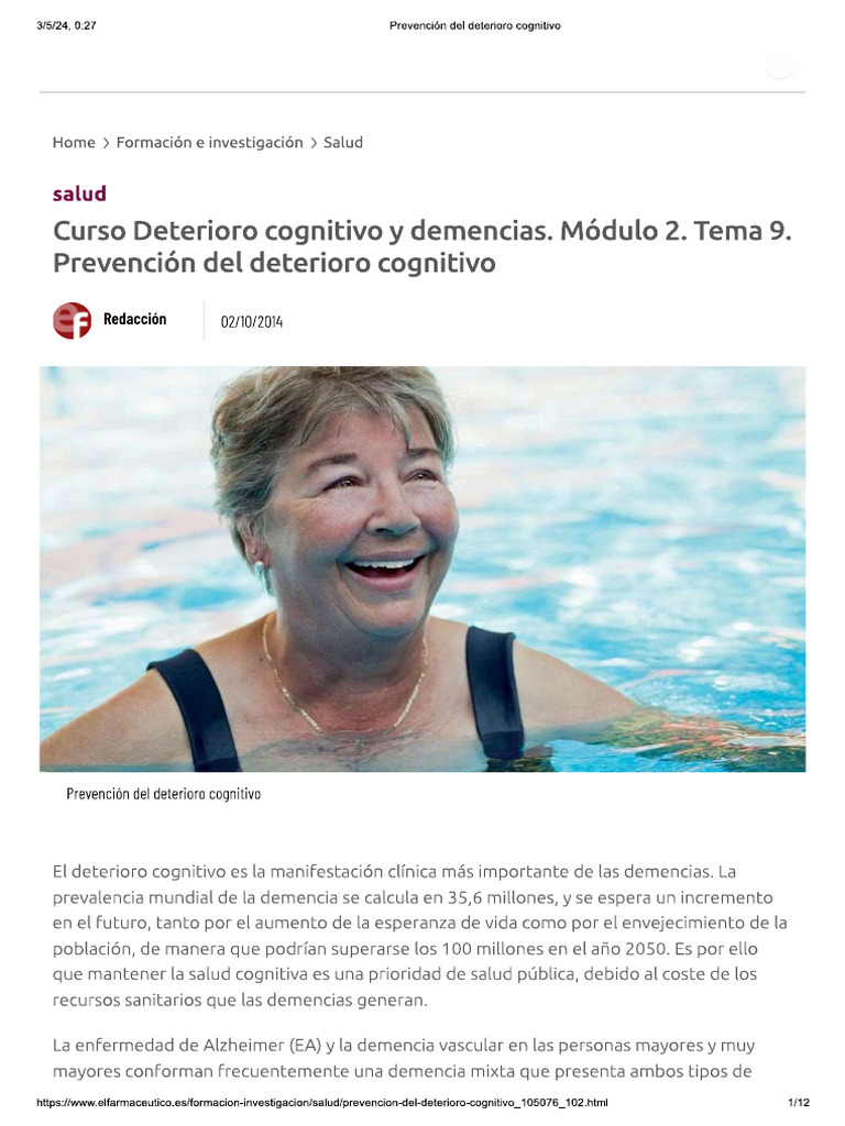 Curso Deterioro Cognitivo y Demencias. Módulo 2. Tema 9. Prevención Del ...
