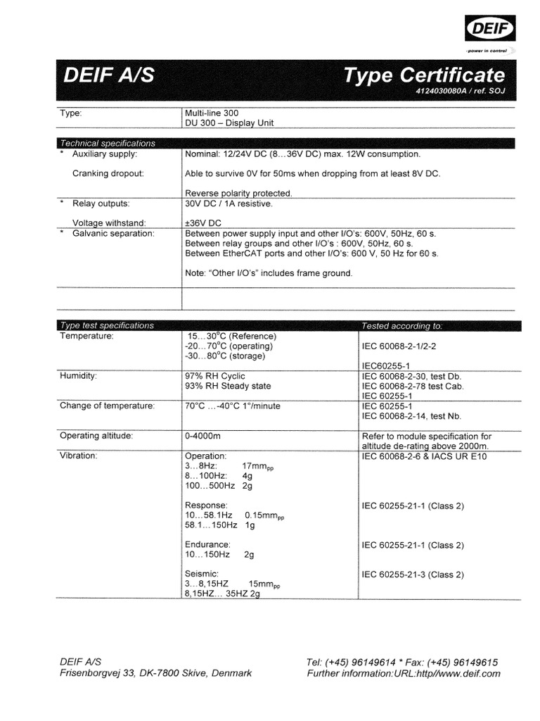 Type Certificate DU 300 4124030080 UK | PDF