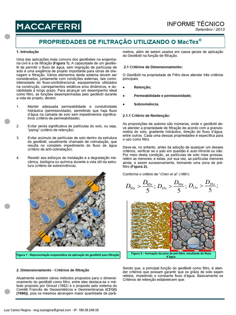 1.1. Inf - Tec - Mactex - Filtracao | PDF | Solo | Filtragem