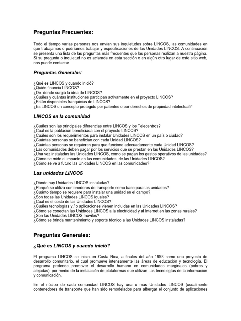 Preguntas Frecuentes sobre LINCOS | PDF | Comunidad | Internet