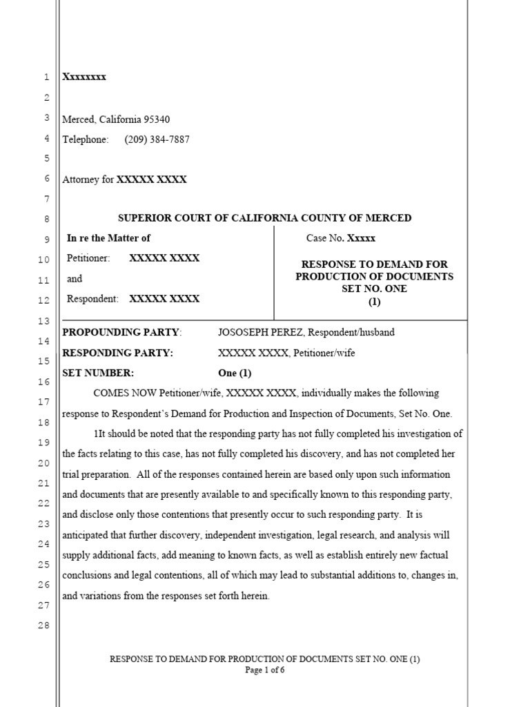 Response To Demand For Production MASTER in Pro Per Template | PDF ...