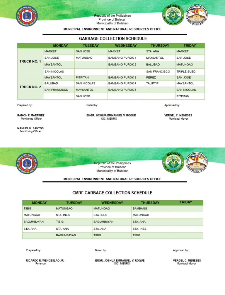 2024 Schedule of Garbage Collection (New) | PDF