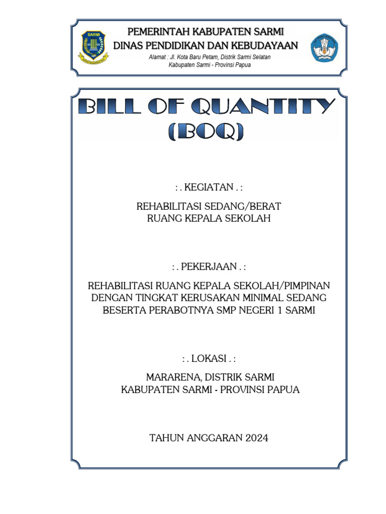 Boq Rehab Kantor SMPN 1 Sarmi | PDF