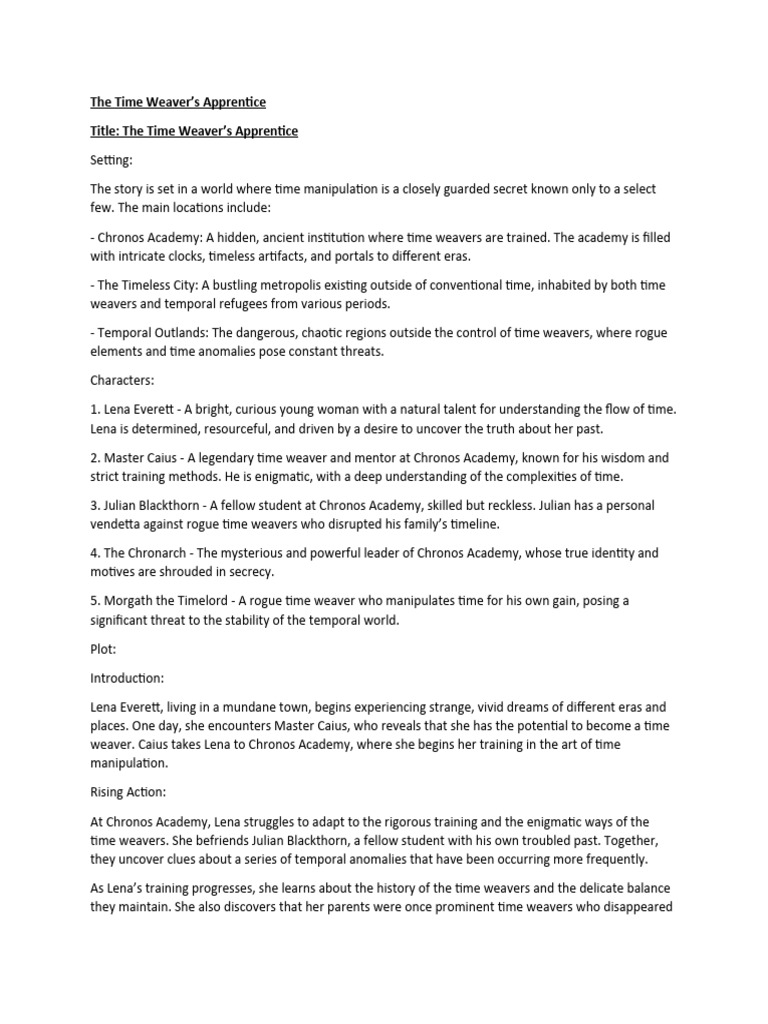The Time Weaver's Apprentice Title: The Time Weaver's Apprentice | PDF ...
