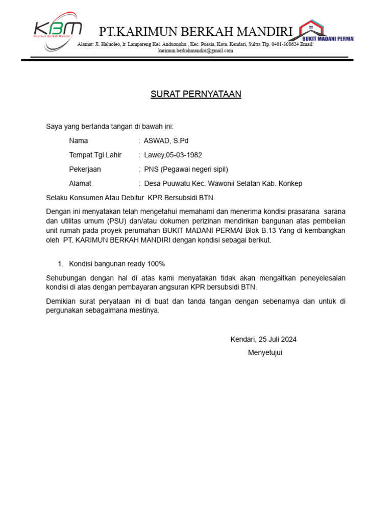 Surat Pernyataan Psu | PDF