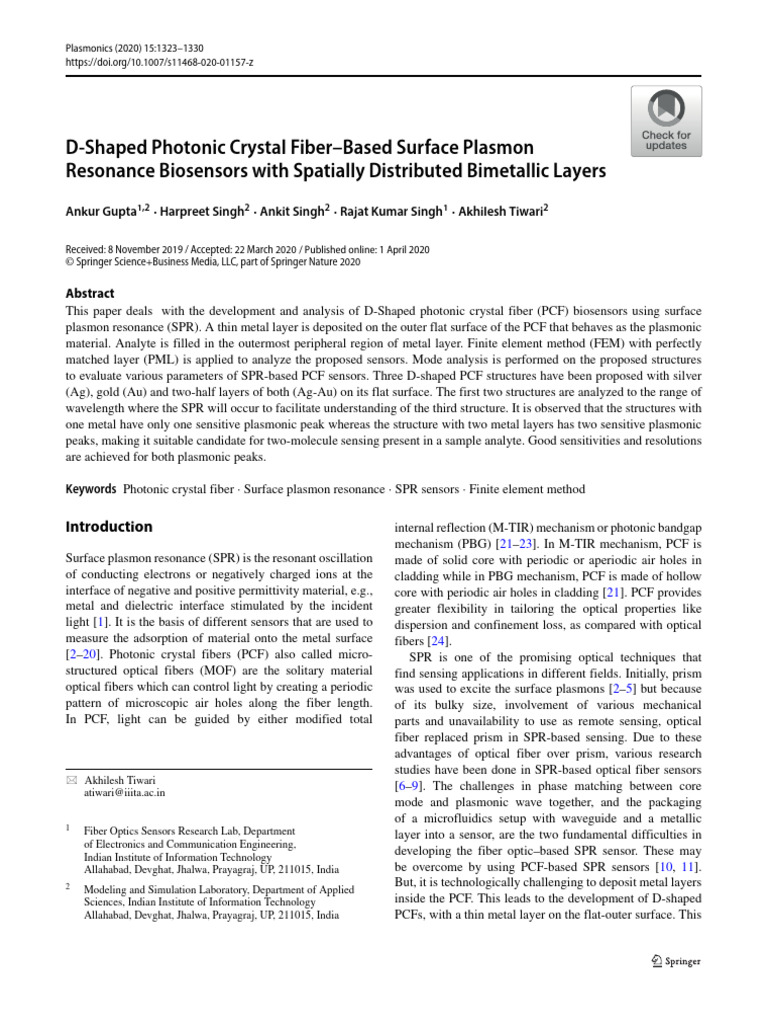 D-Shaped Photonic Crystal Fiber-Based Surface Plasmon Resonance Biosensors With Spatially ...