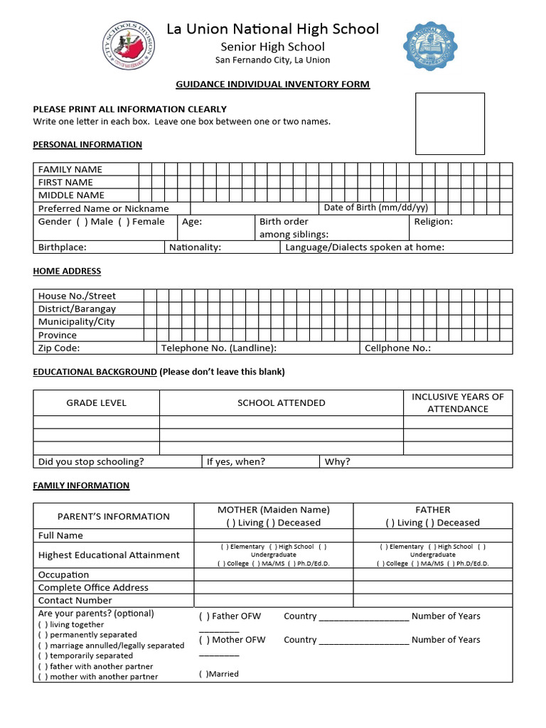 Guidance Individual Inventory Form | PDF
