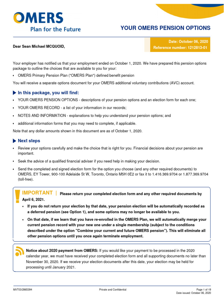 OMERS Pension Options Guide | PDF | Pension | Retirement