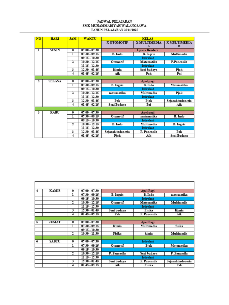 Jadwal Pelajaran Kurikulum Merdeka Pdf