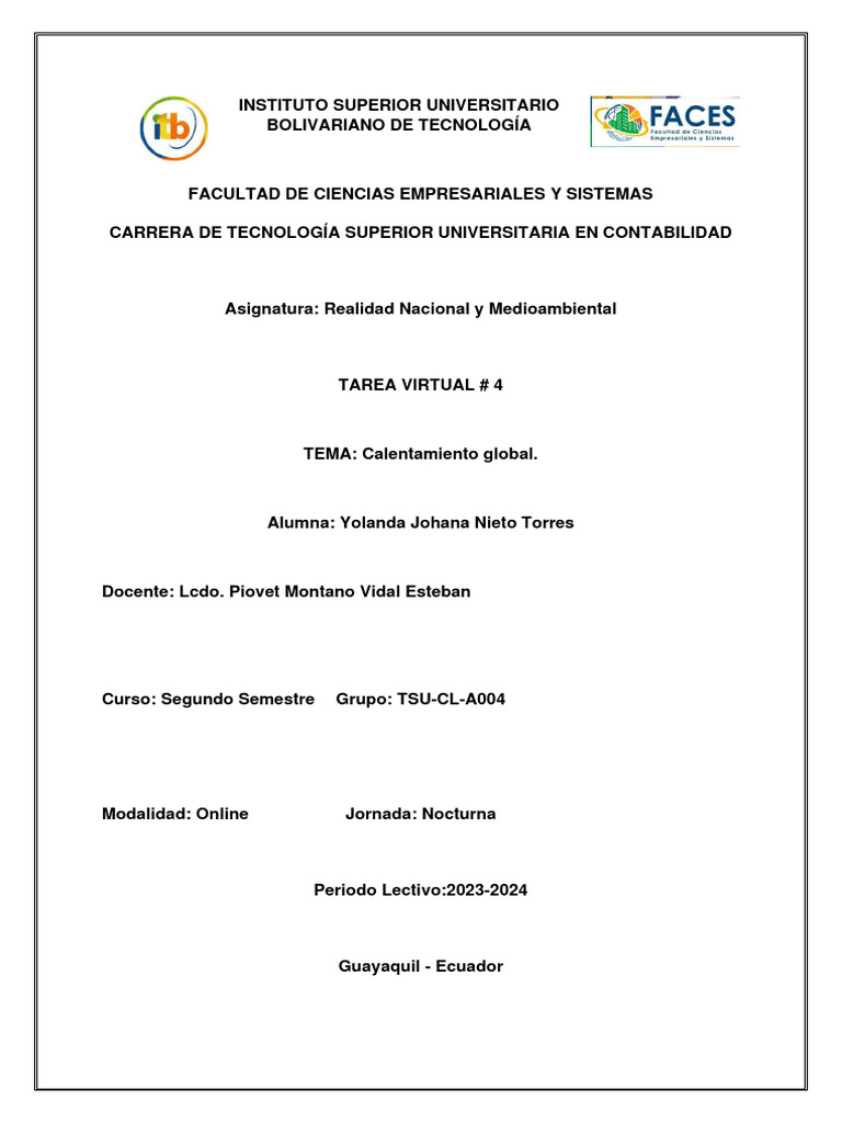 Tarea Virtual # 4 - Yolanda Nieto T-RNM | PDF | Gases de efecto invernadero | Cambio climático